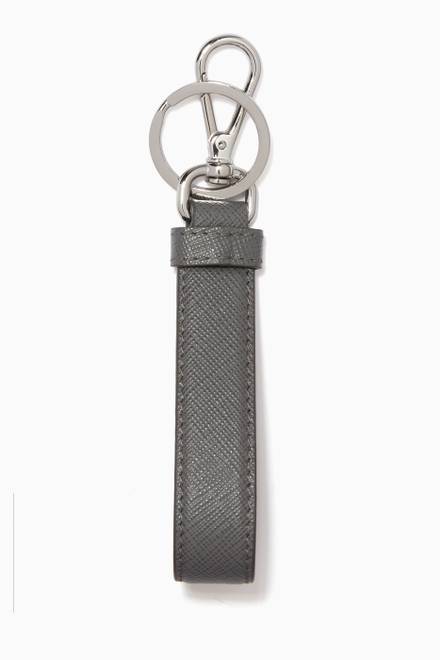 Shop Prada Black Saffiano Leather Logo Key Ring for Men | Ounass UAE