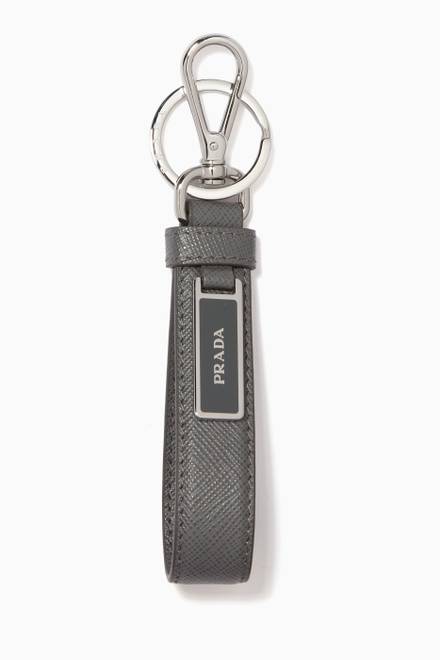 Shop Prada Black Saffiano Leather Logo Key Ring for Men | Ounass UAE