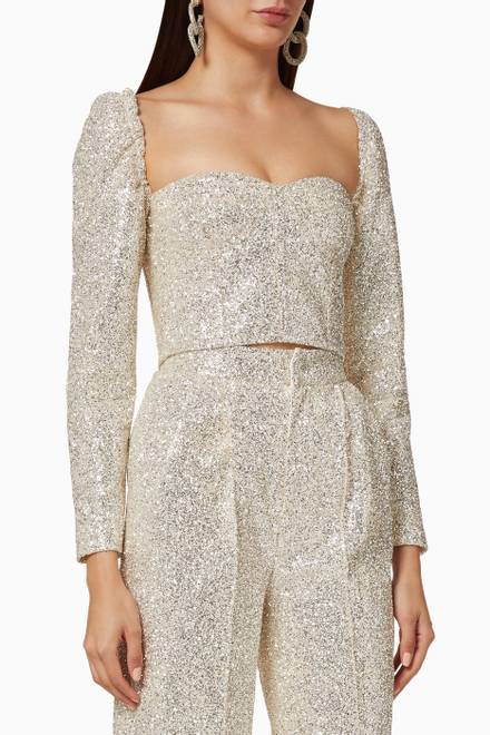 Shop Mach&Mach White Puff-Sleeve Glitter Corset Dress for Women ...