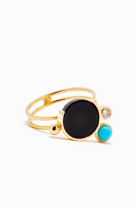 Shop Lillian Ismail Yellow Falak Round Malachite Ring in 18kt Yellow ...