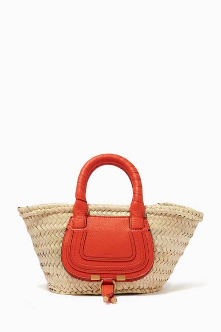 Shop Chloé Brown Small Marcie Basket Bag in Raffia & Grained Calfskin ...